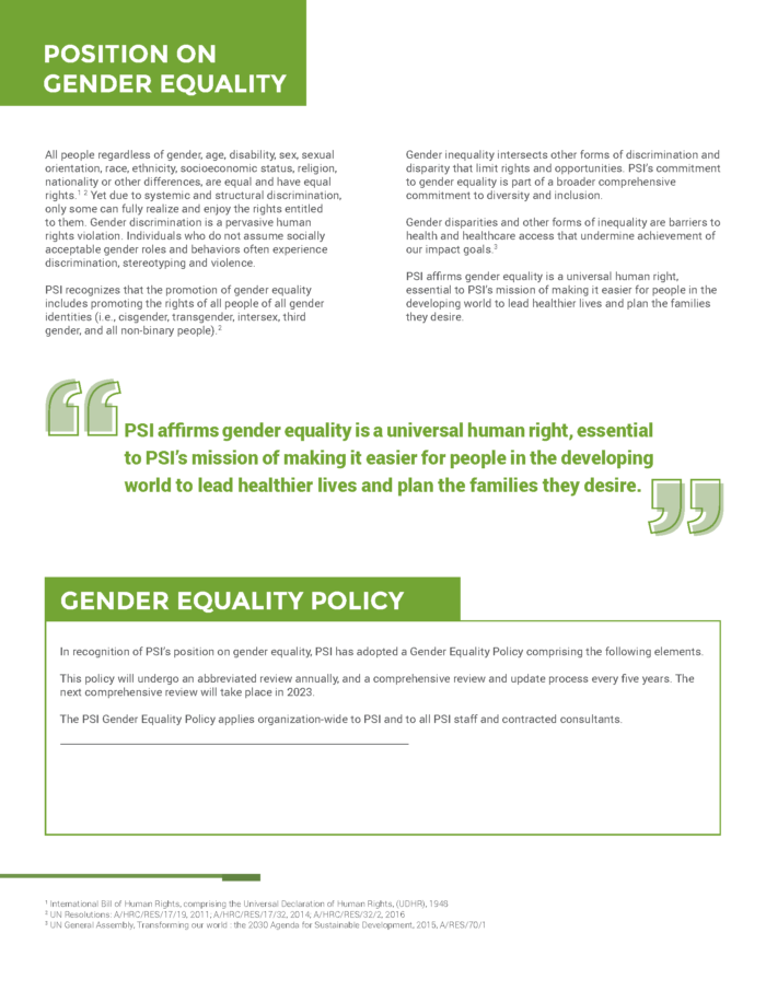 PSI’s Commitment to Gender Equality - PSI