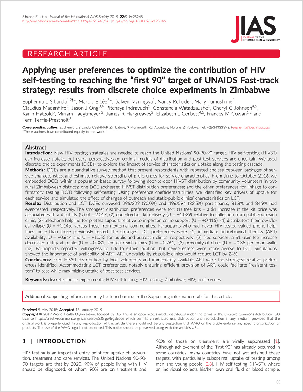 Applying user preferences to optimize the contribution of HIV self ...