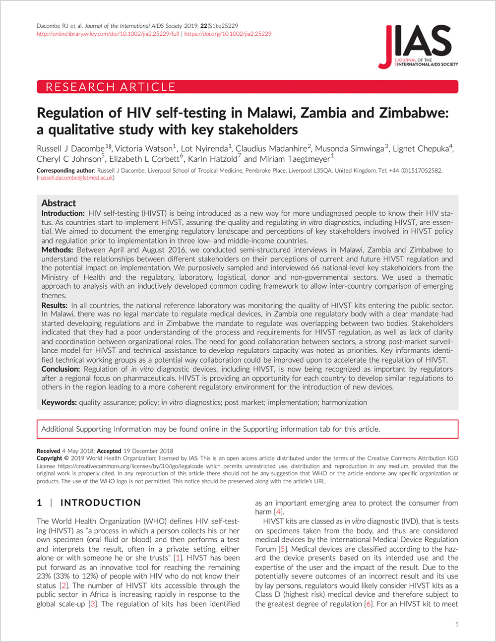 Regulation of HIV self-testing in Malawi, Zambia and Zimbabwe: a ...